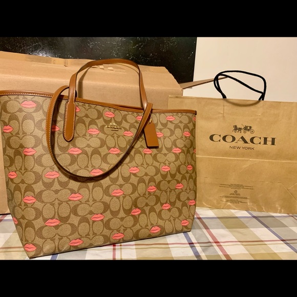 Coach | Bags | Coach City Tote In Signature Canvas Lips Print | Poshmark